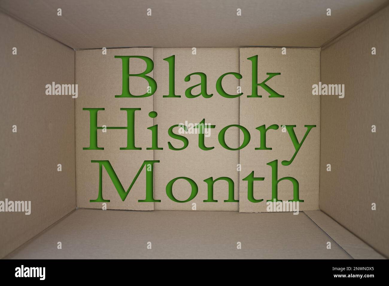 Black History Month word with cardboard box. Brown folded card box ...