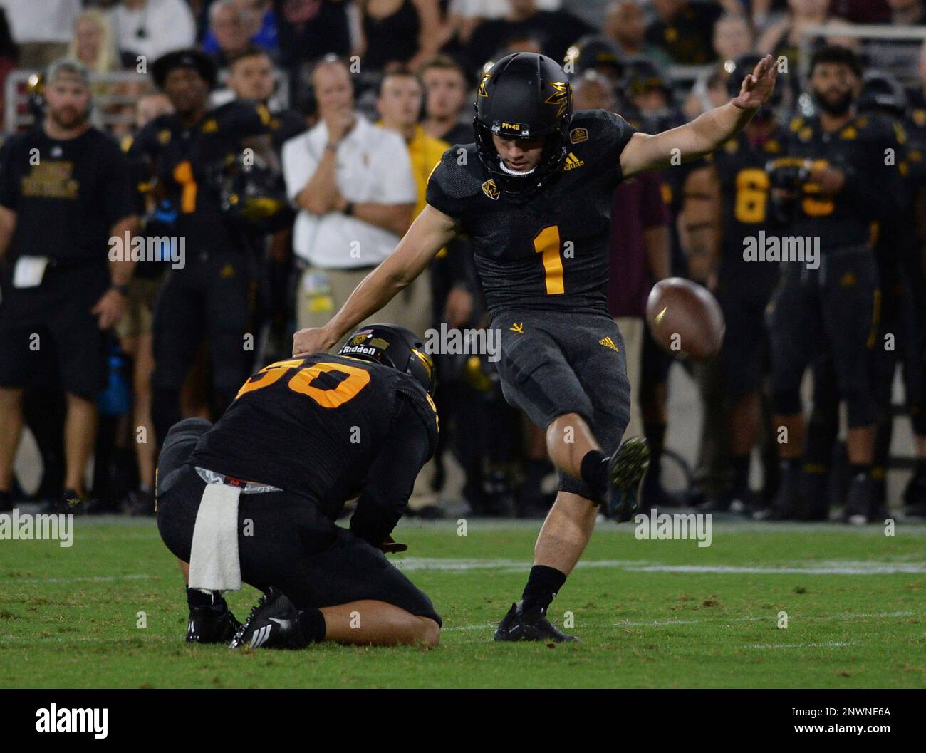 Sep 8, 2018; Arizona State Sun Devils place kicker Brandon Ruiz (1 ...