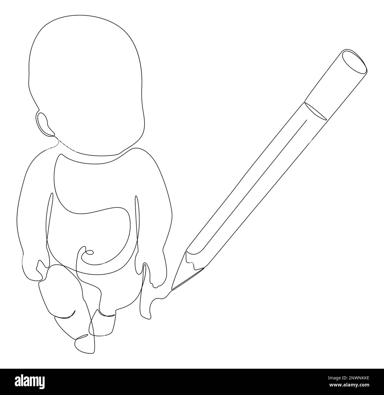 One continuous line of a baby drawn by with felt tip pen. Thin Line ...