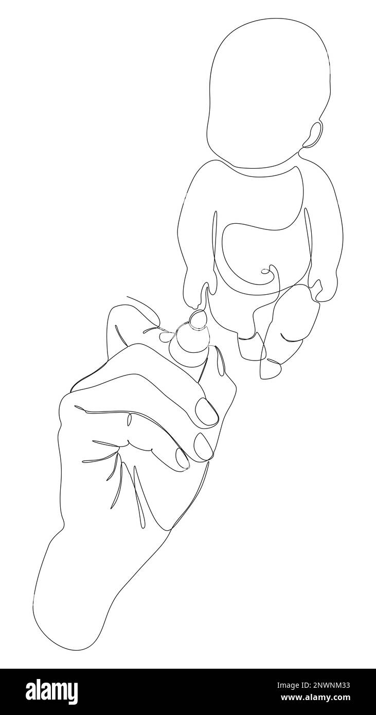 One continuous line of a baby drawn by with felt tip pen. Thin Line ...