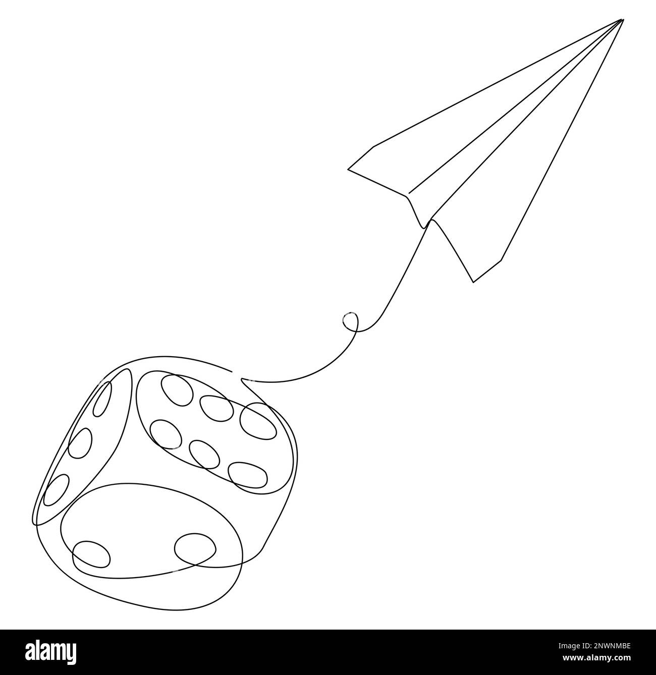 One continuous line of paper plane with dice. Thin Line Illustration ...