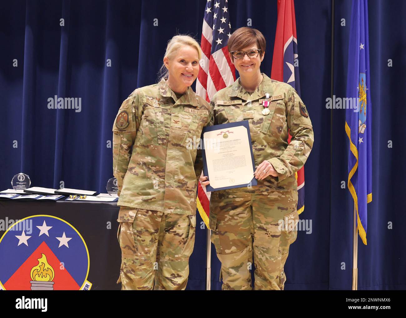 U.S. Air Force Master Sgt. Heather McNeil receives the Meritorious ...