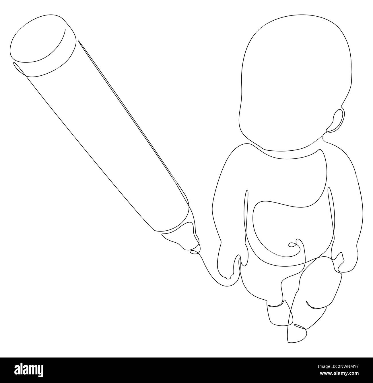 One continuous line of a baby drawn by with felt tip pen. Thin Line ...