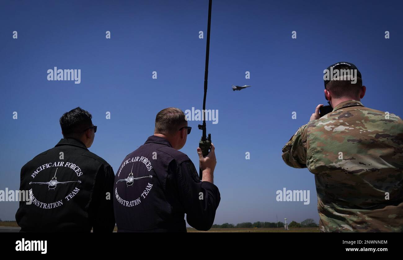 Airmen from the U.S. Pacific Air Forces F-16 Demonstration Team assigned to Misawa Air Base ...