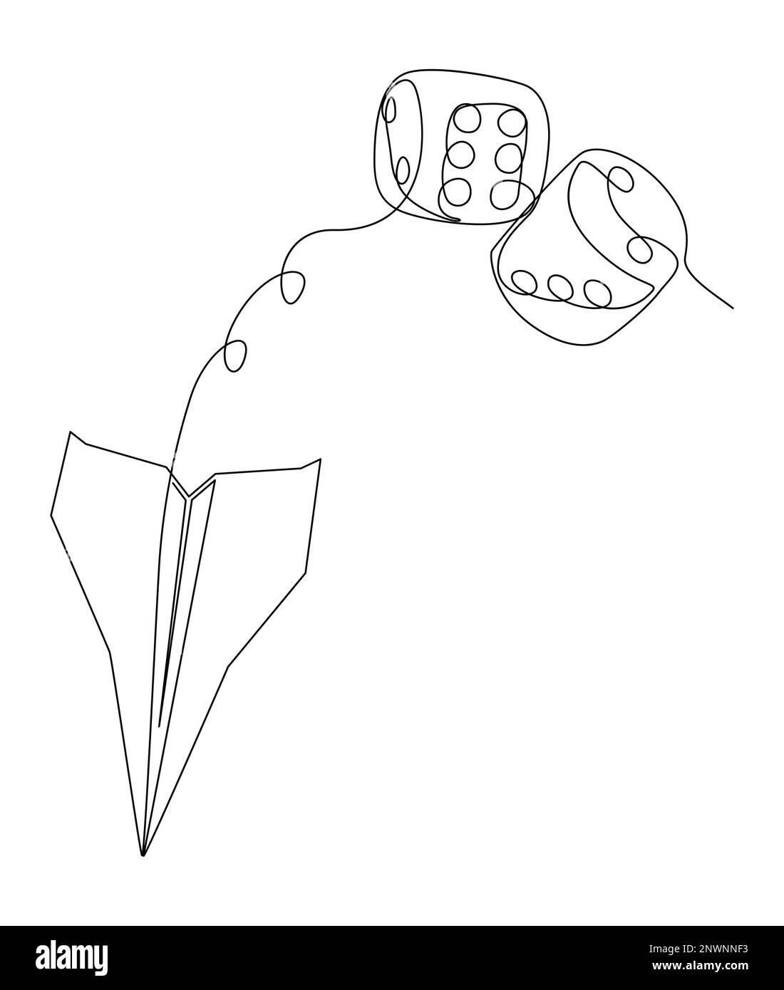 One continuous line of paper plane with dice. Thin Line Illustration ...