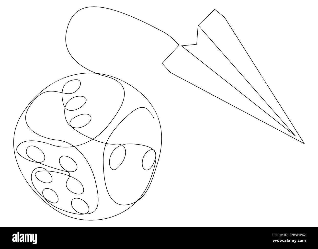 One continuous line of paper plane with dice. Thin Line Illustration ...