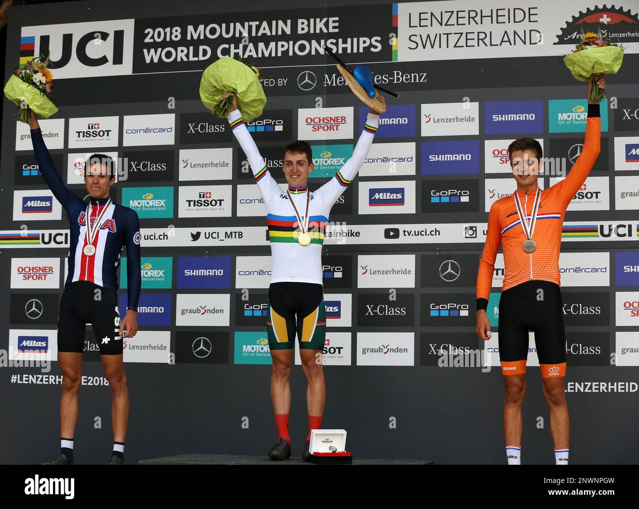On the podium, from left to right, Christopher Blevins, of Durango ...