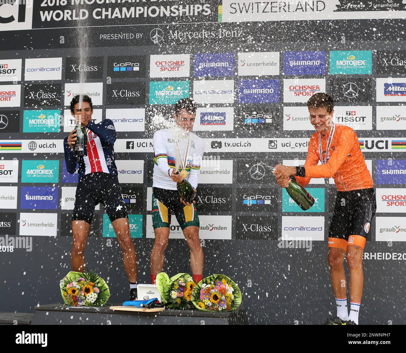 On the podium, from left to right, Christopher Blevins, of Durango ...