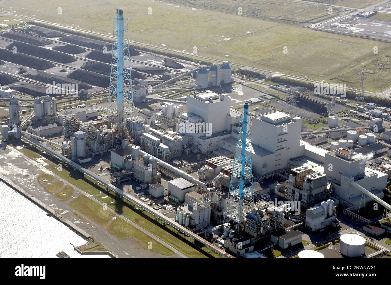 An aerial photo shows the Tomato-atsuma power station which stopped due ...