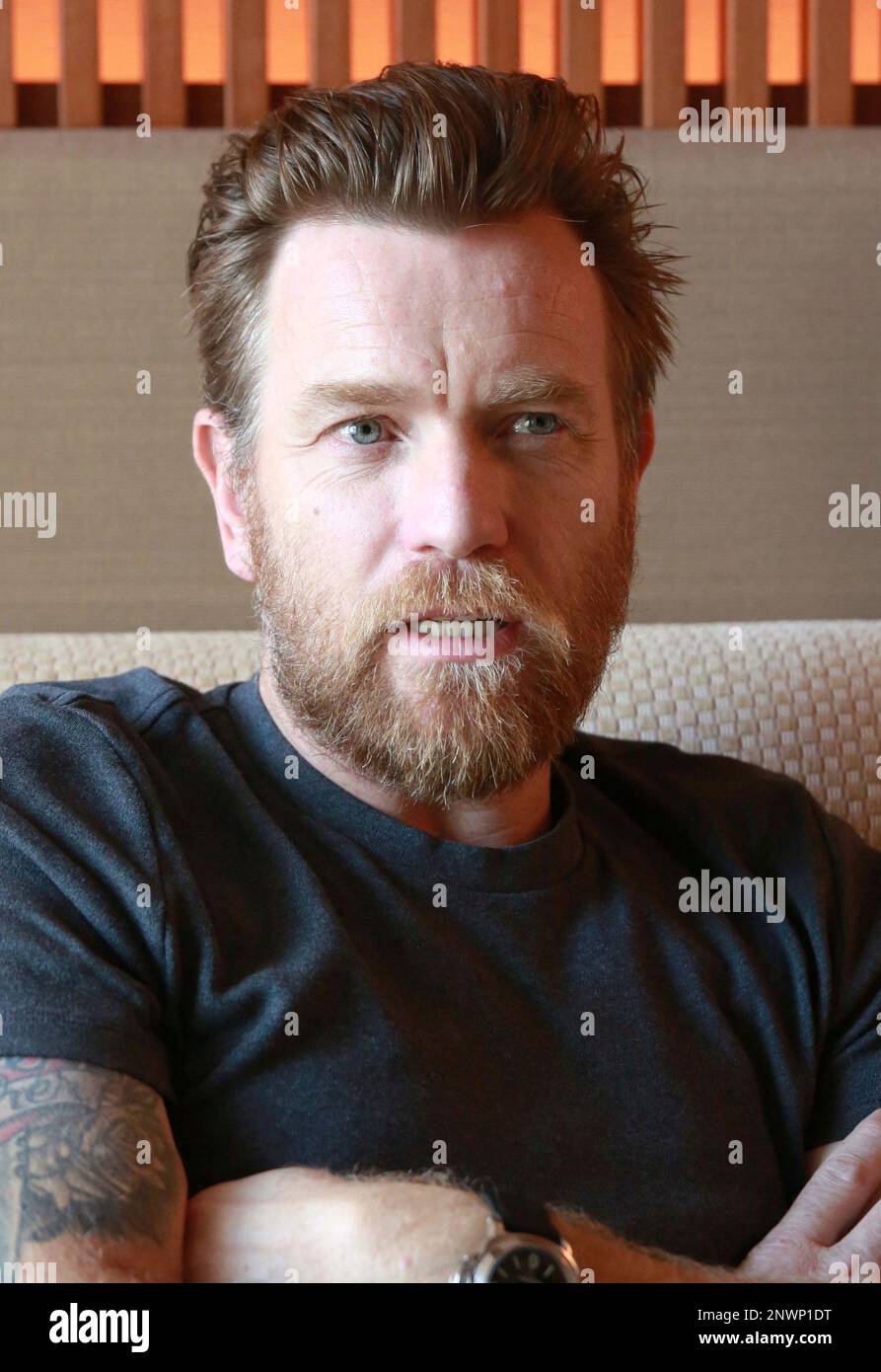 Scottish actor Ewan McGregor speaks during an interview in Chiyoda Wa¬ ...