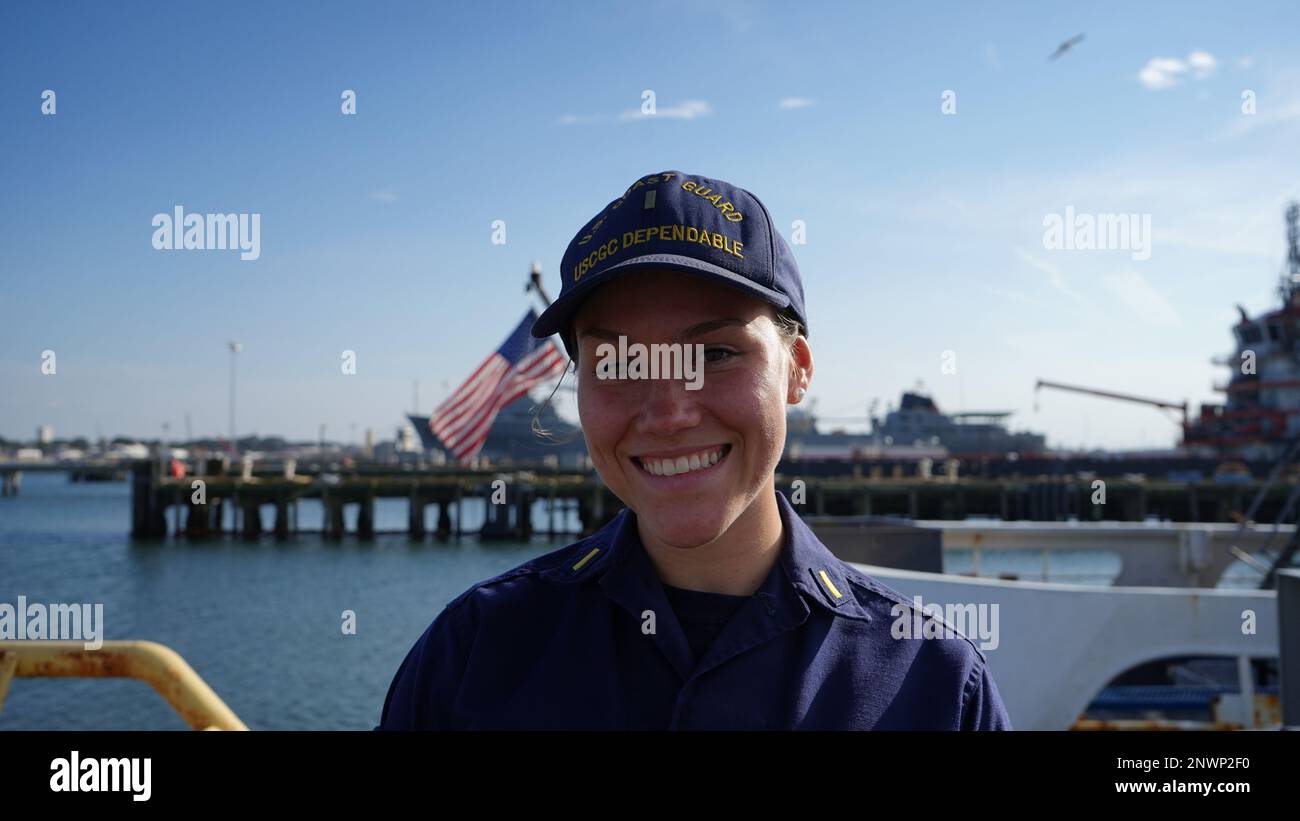 U.S. Coast Guard Ensign Hannah Jamison, assigned to USCGC Dependable ...