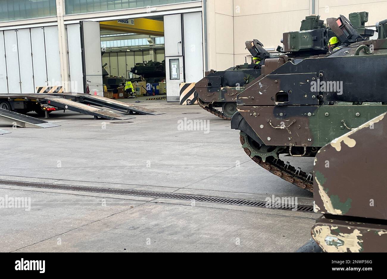 Army Prepositioned Stocks-2 Bradley infantry fighting vehicles line up ...