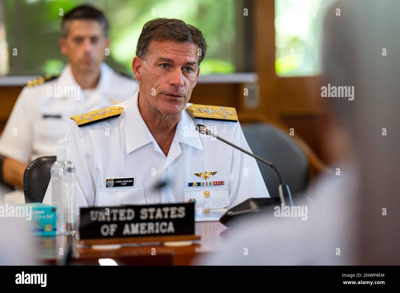 SUVA, Fiji (Feb. 1, 2023) Adm. John C. Aquilino, Commander of U.S. Indo-Pacific Command, speaks ...