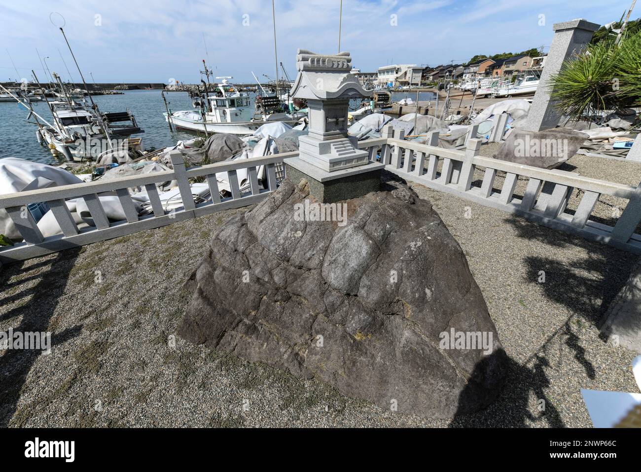A photo taken on August 19, 2018 shows a rock called "Okoshikake no Iwa ...