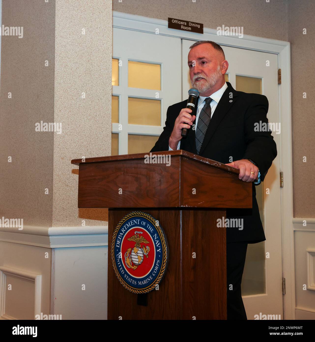 Mathew Manieri, civilian workforce development manager, gives remarks ...