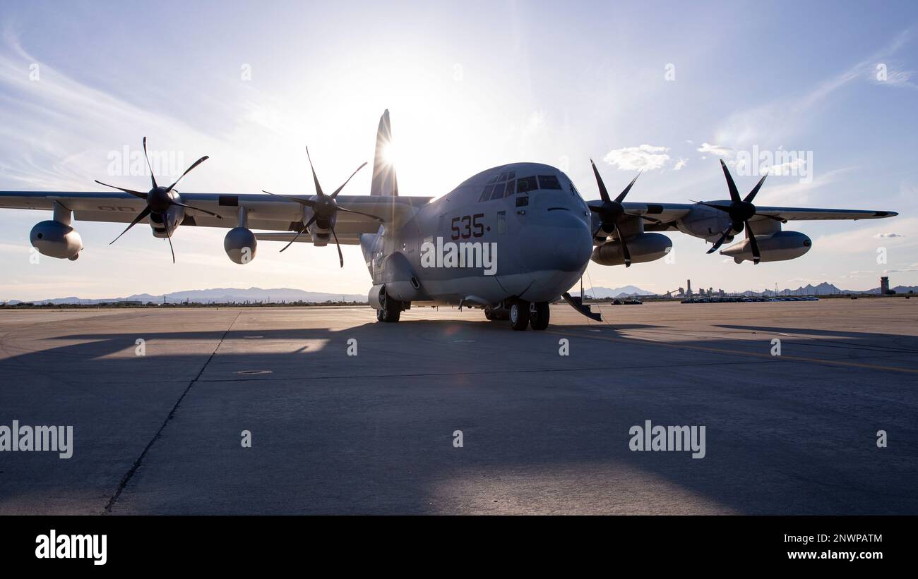 A U.S. Marine Corps KC-130J Super Hercules aircraft with Marine Aerial ...