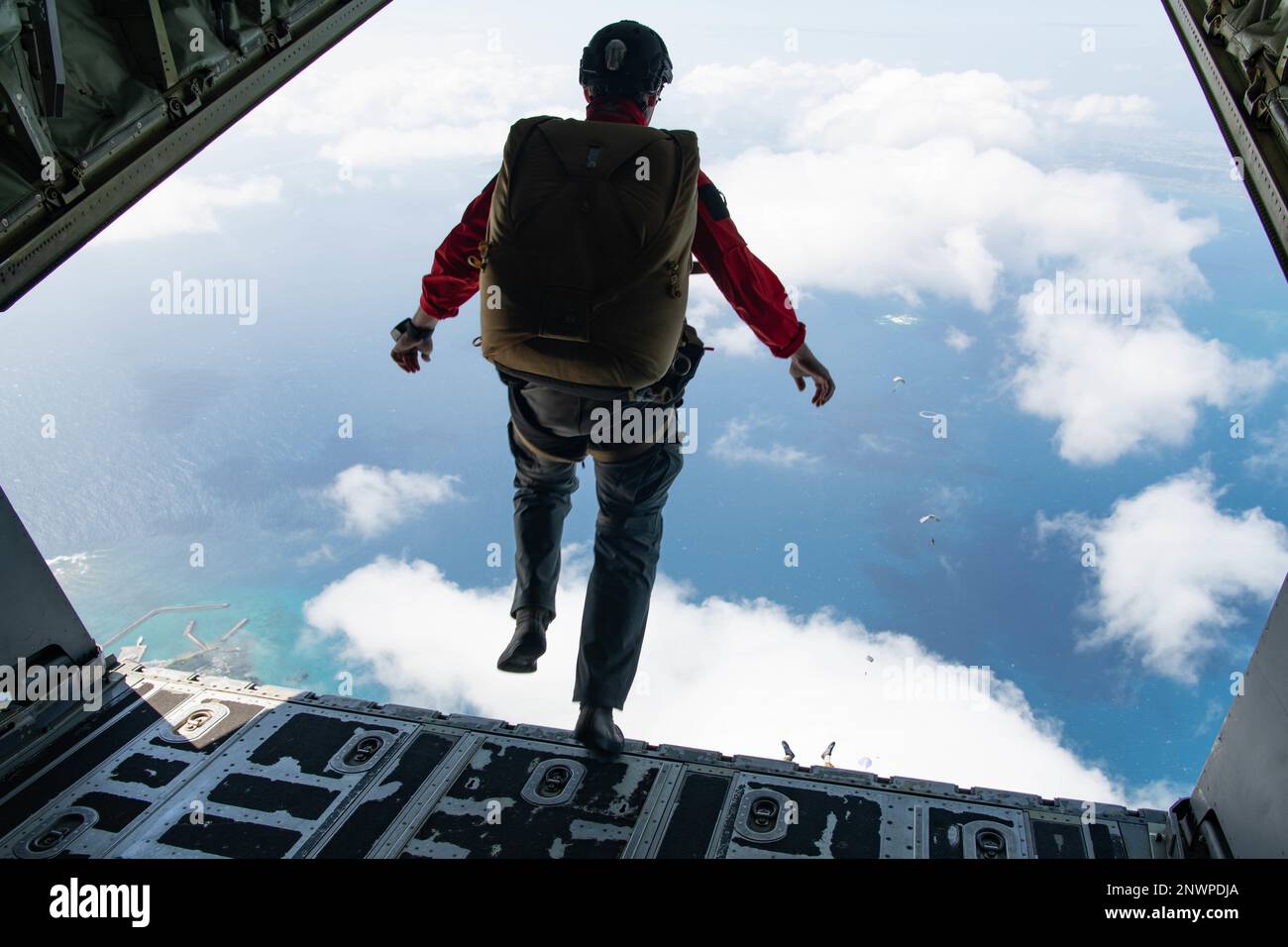 A U.S. Air Force 31st Rescue Squadron pararescueman prepares to execute ...