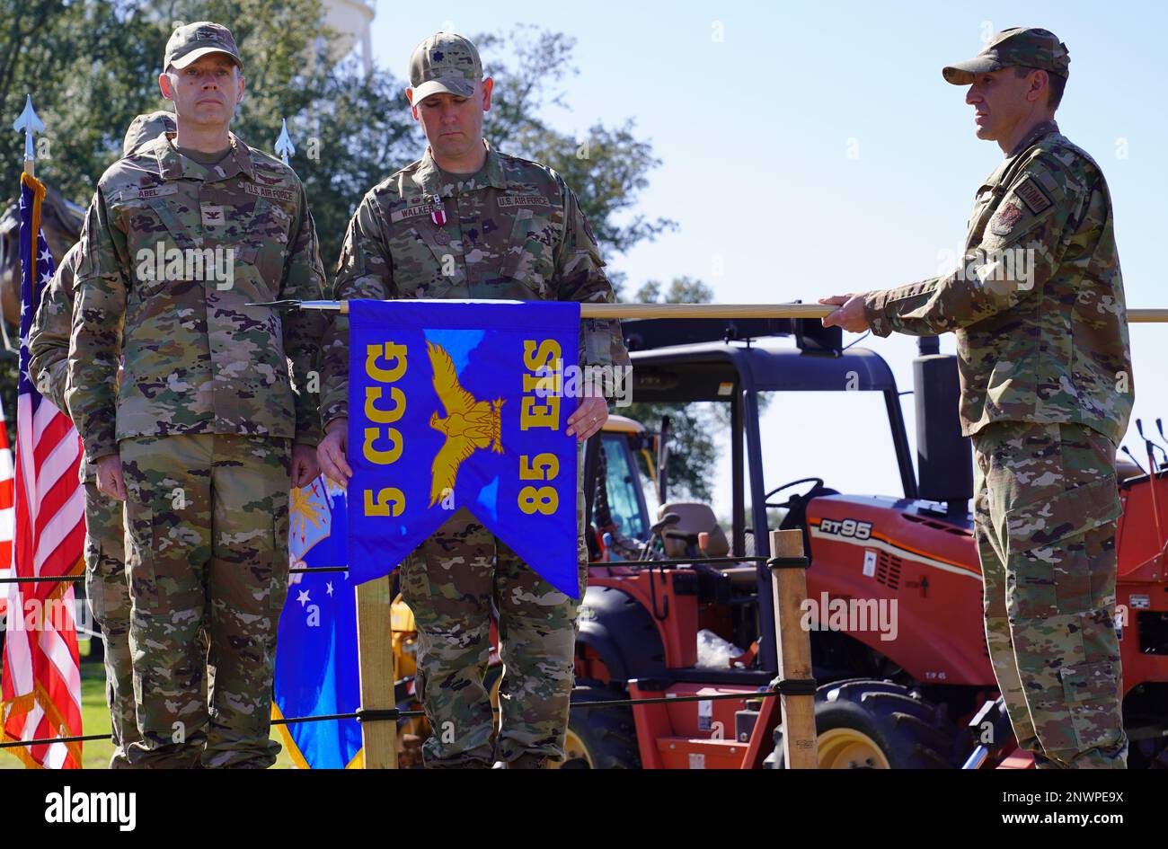 U.S. Air Force Col. Dave Abel, 5th Combat Communications Group commander, and Lt. Col. Whitney ...