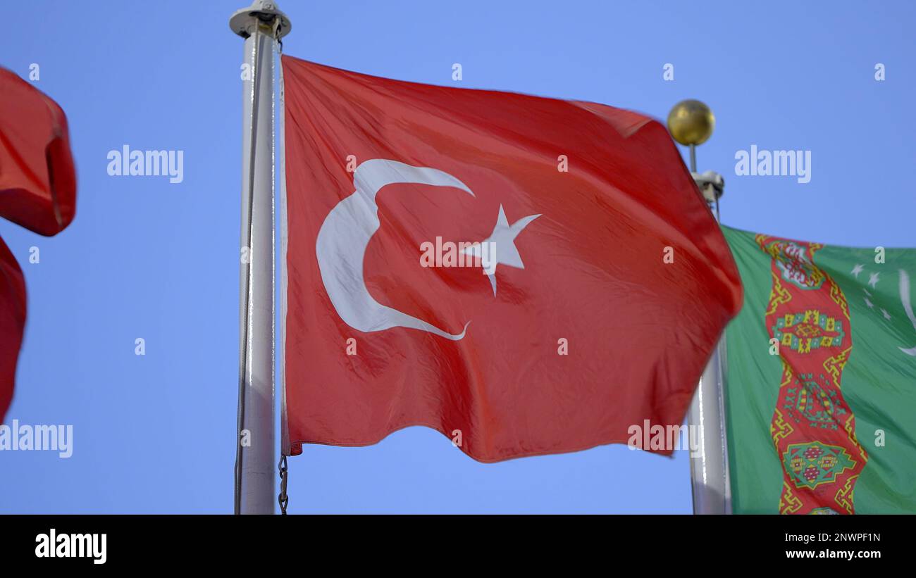 Flags of different nations at United Nations Plaza in New York - street ...