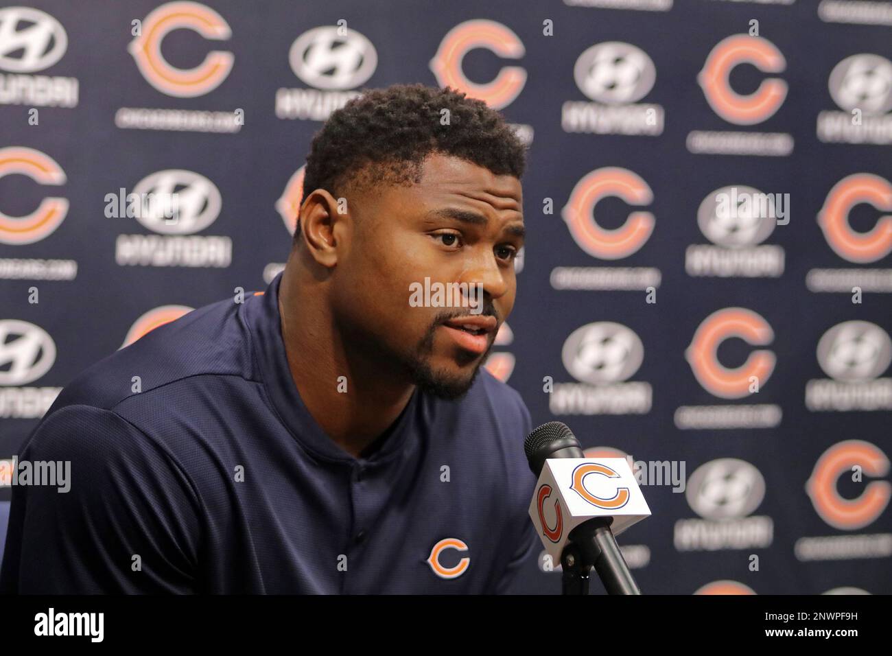 Newly acquired Chicago Bears player Khalil Mack speaks with the media ...