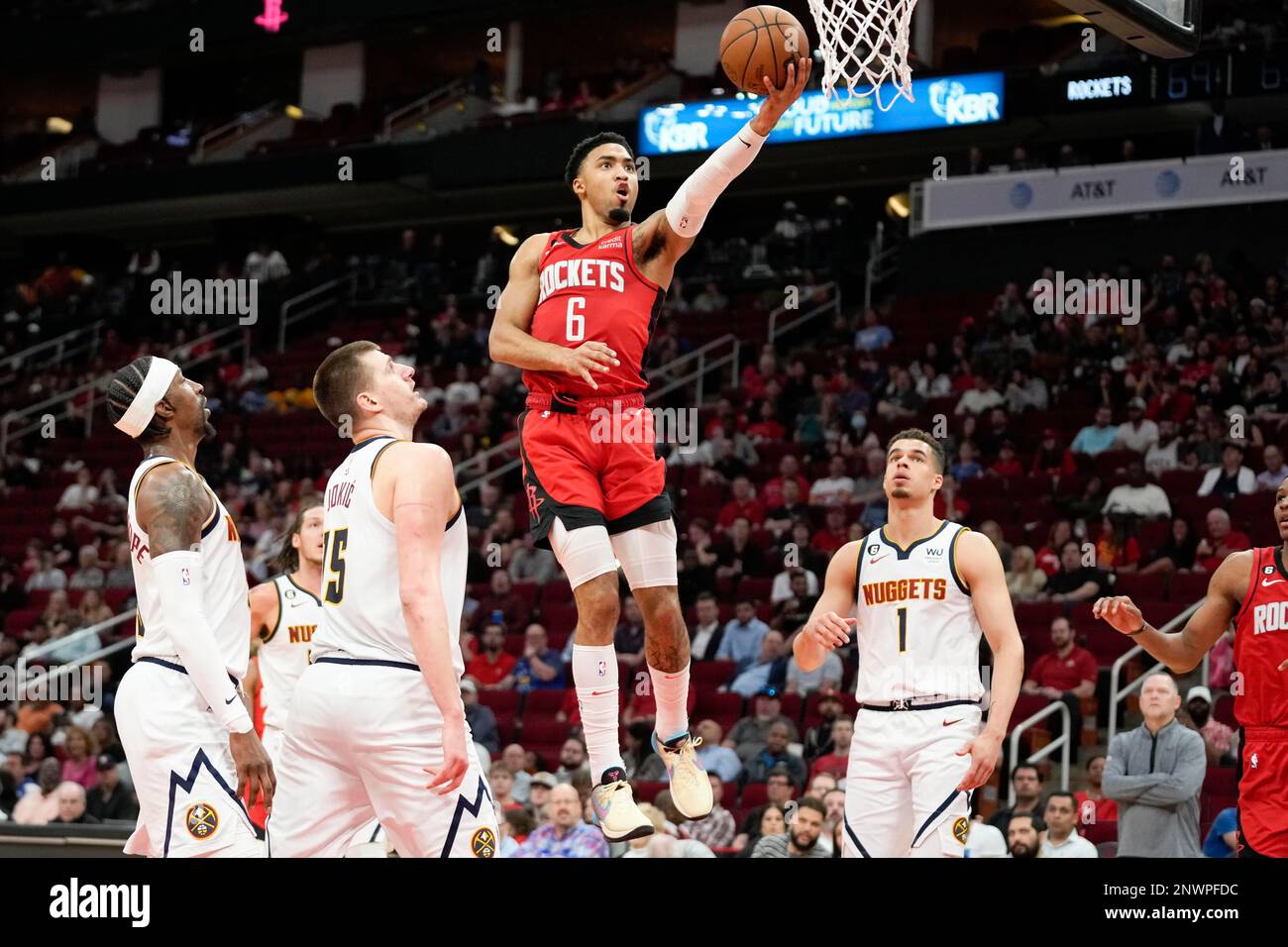 Houston Rockets forward Kenyon Martin Jr. (6) shoots past Denver ...