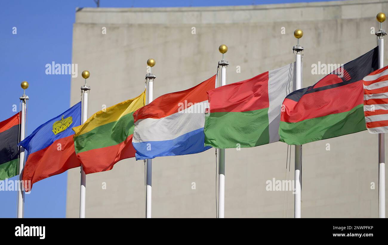 Flags of different nations at United Nations Plaza in New York - NEW ...