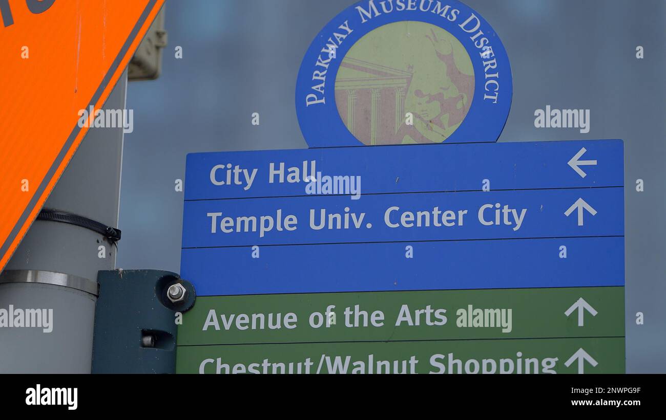 Direction signs in Philadelphia - PHILADELPHIA, USA - FEBRUARY 16, 2023 ...