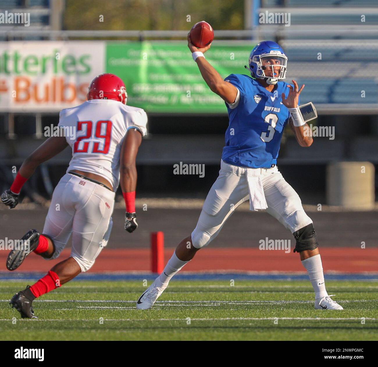 September 1, 2018: Buffalo Bulls quarterback Tyree Jackson (3) fires a ...