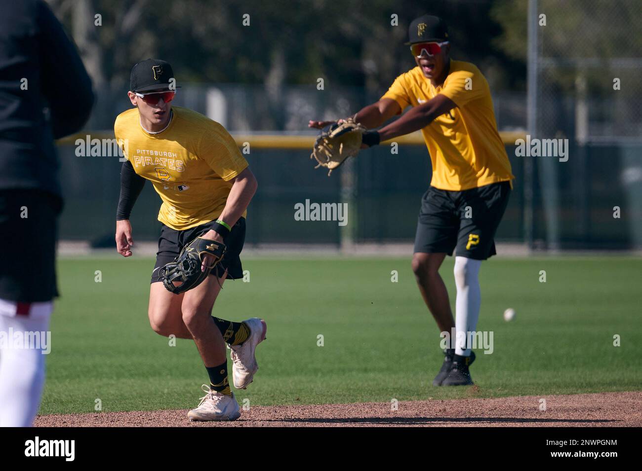 Pittsburgh Pirates Rayber Romero (left) fields a ground ball as Yordany ...