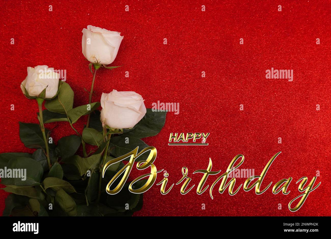 happy birthday card with flowers white roses Stock Photo - Alamy