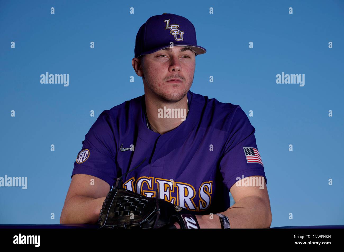 LSU Tigers pitcher Paul Skenes (20) poses for a photo on January 12 ...