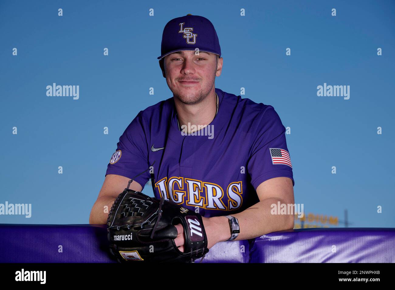 LSU Tigers pitcher Paul Skenes (20) poses for a photo on January 12 ...