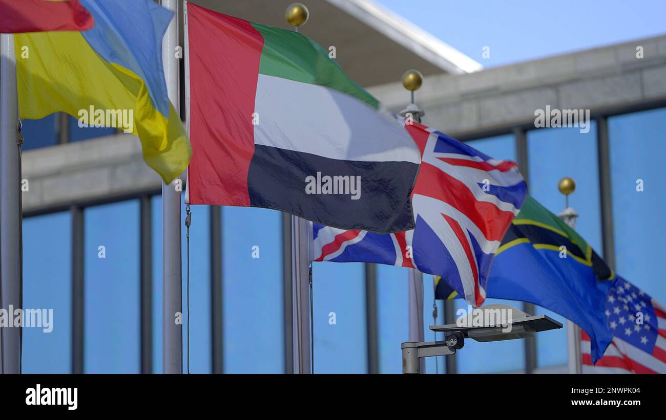 Flags of different nations at United Nations Plaza in New York - NEW ...
