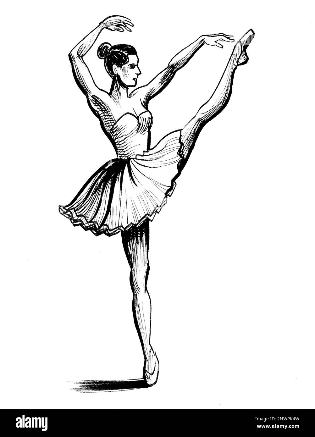 Beautiful dancing ballerina. Ink black and white drawing Stock Photo ... Beautiful dancing ballerina. Ink black and white drawing Stock Photo ...