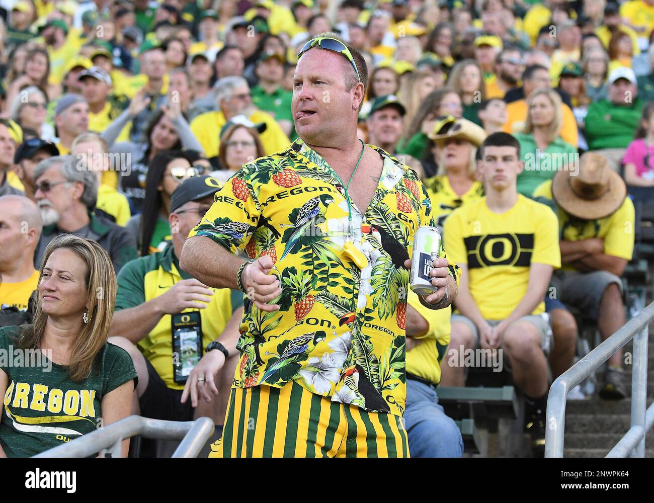 EUGENE, OR - SEPTEMBER 01: An Oregon Ducks fan shows his support during ...