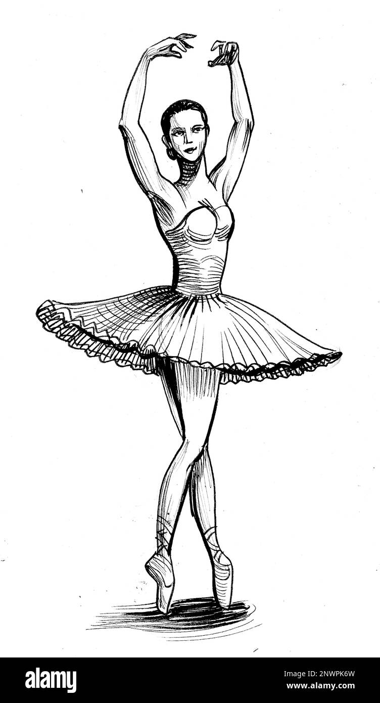 Beautiful dancing ballerina. Ink black and white drawing Stock Photo ... Beautiful dancing ballerina. Ink black and white drawing Stock Photo ...