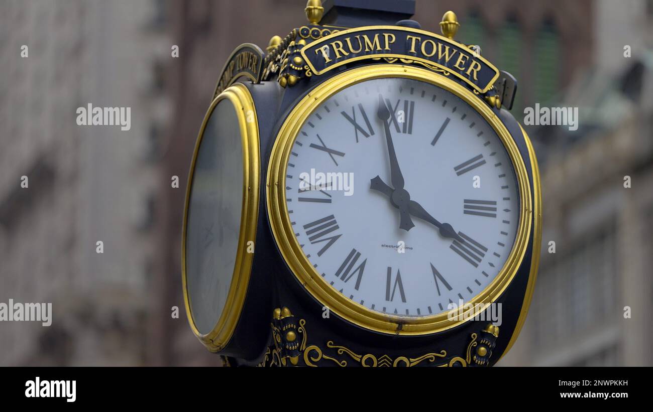 Trump Tower Clock at 5th Avenue in New York - NEW YORK CITY, USA - FEBRUARY 14, 2023 Stock Photo ...