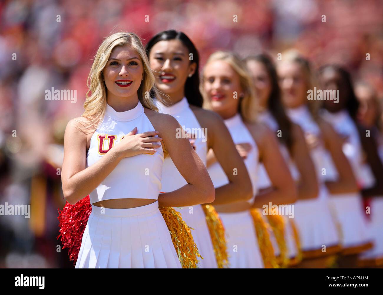 LOS ANGELES, CA - SEPTEMBER 01: The USC Song girls all lined up during ...