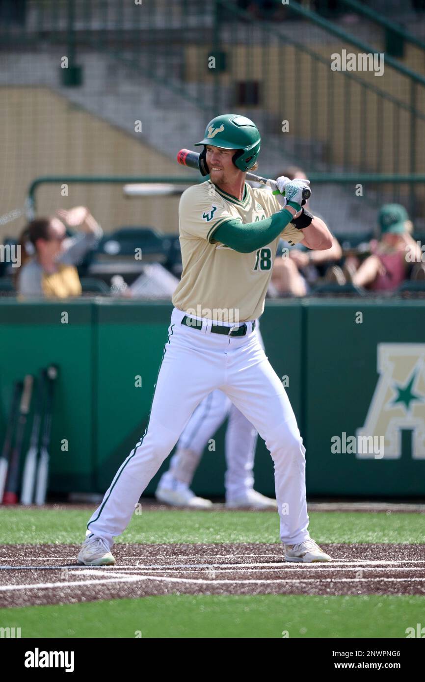 USF Bulls Drew Brutcher (18) bats during an NCAA baseball game against ...