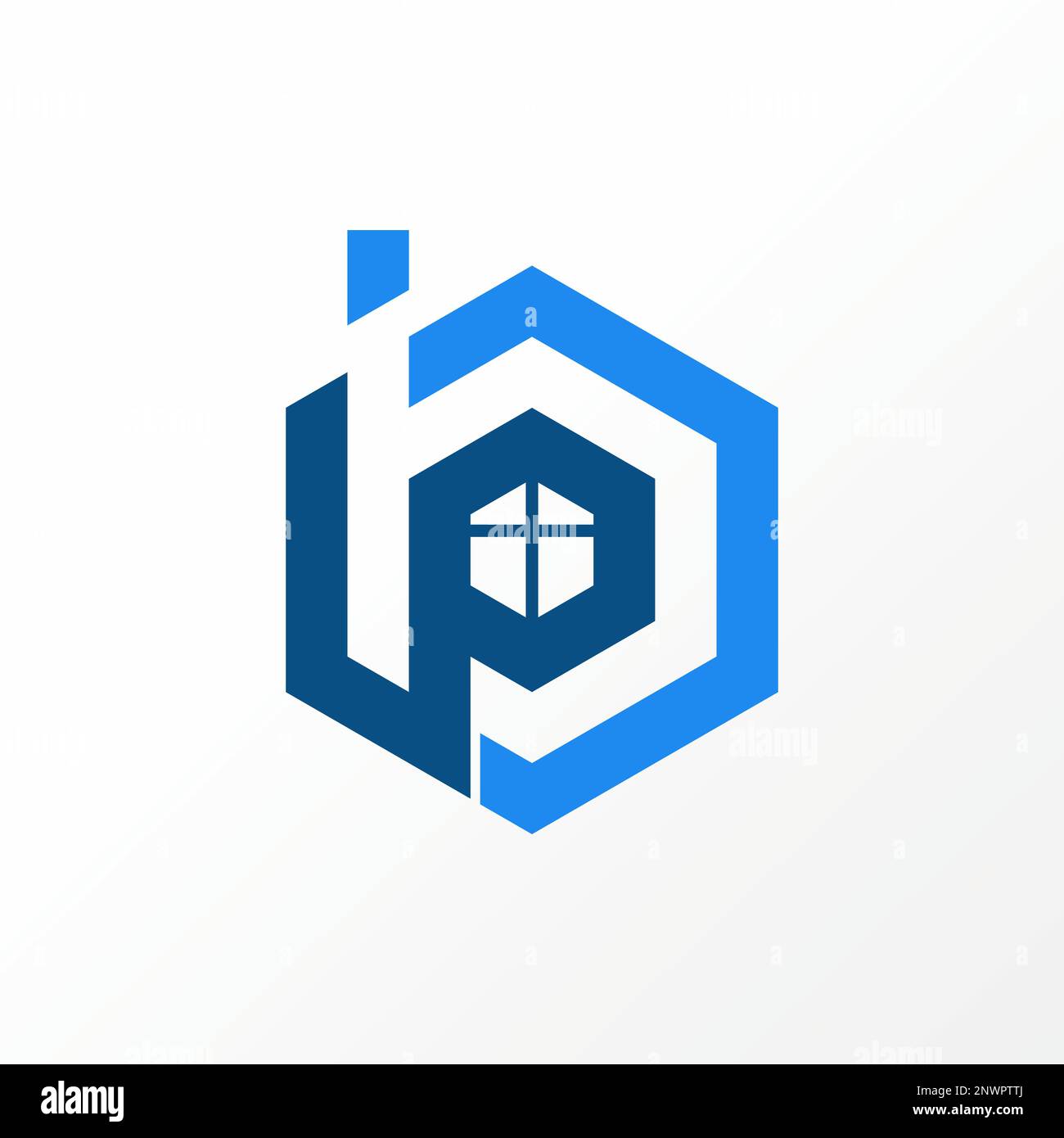 Letter or word BP or PB negative space font with hexagon and window ...