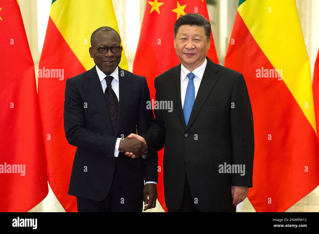 Benin President Patrice Talon, left, poses with China's President Xi ...