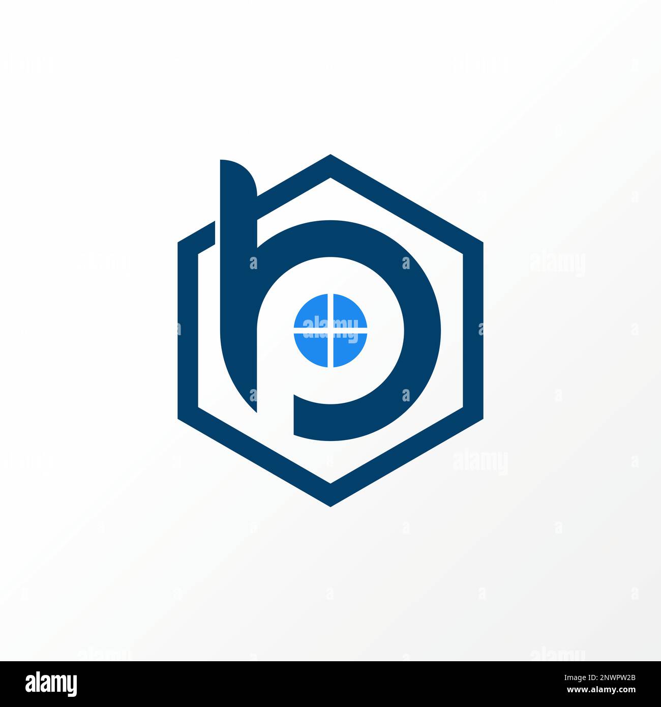 Letter or word BP or PB negative space font with hexagon and window ...