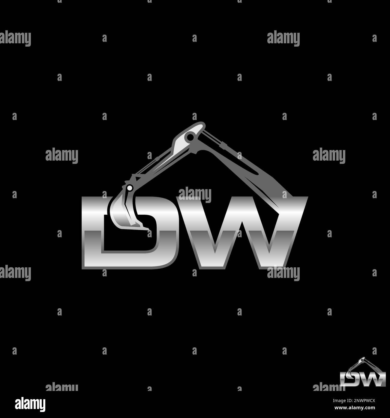 Unique but simple letter or word DW connect font with excavator hand ...