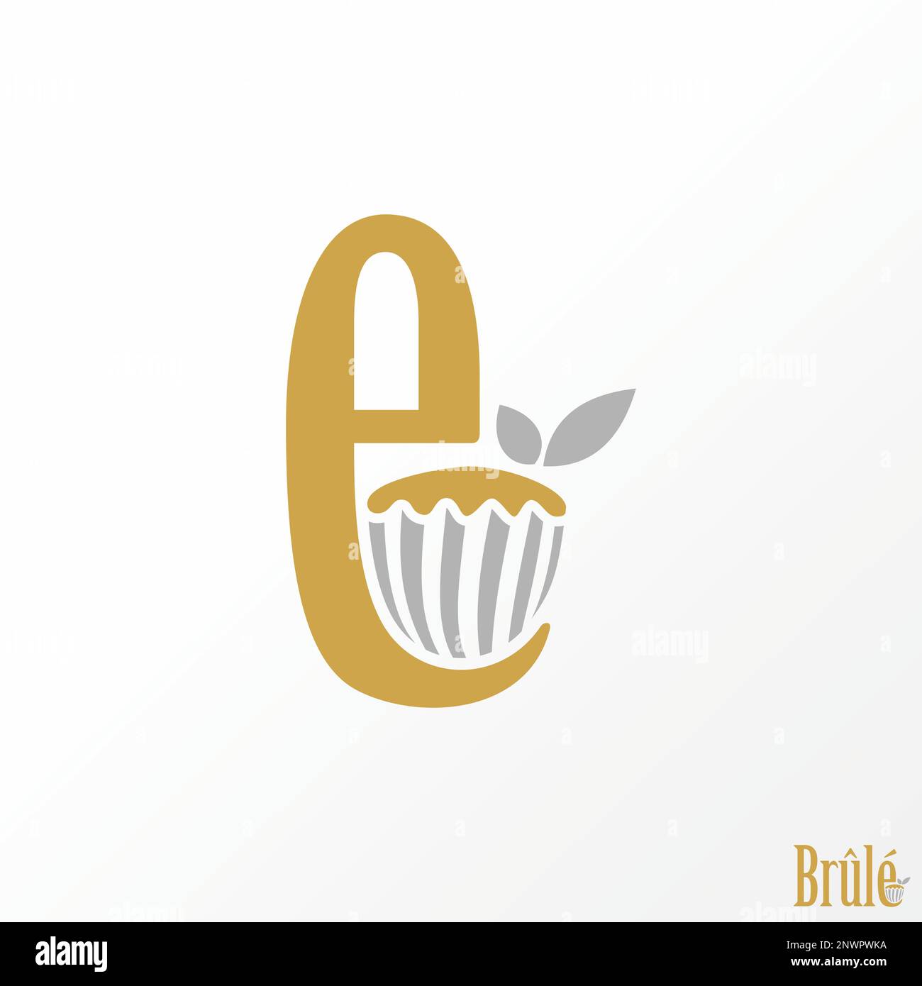 Simple And Unique Letter Or Word E Serif Font With Cake And Leaves Inside Graphic Icon Logo 