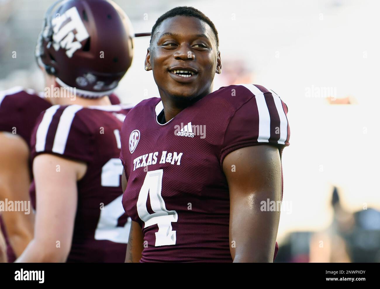 Texas A&M quarterback James Foster (4) during pregame warm up before an ...