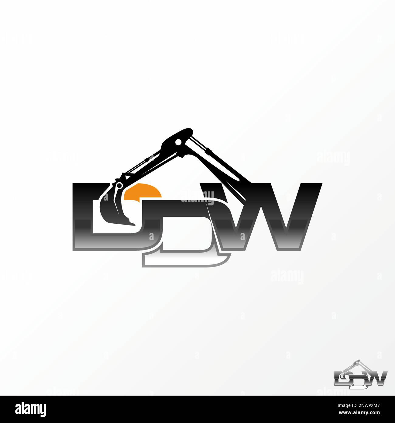 Unique but simple letter or word DDW connect font with excavator hand ...