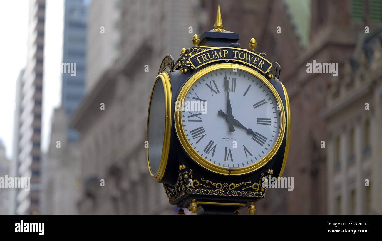 Trump Tower Clock at 5th Avenue in New York - NEW YORK CITY, USA - FEBRUARY 14, 2023 Stock Photo ...