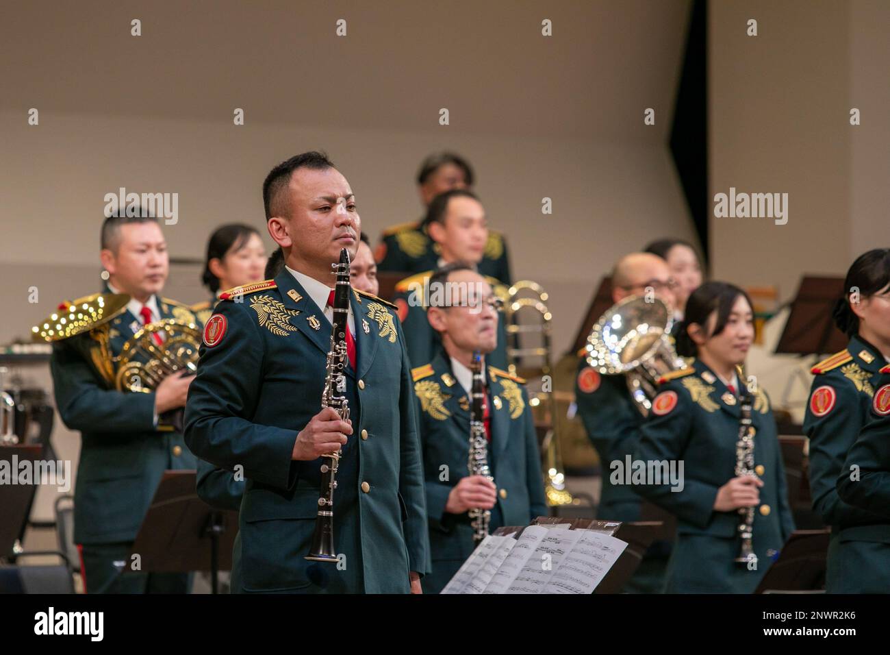Japan Ground Self-Defense Force (JGSDF) 13th Band members stand at the ...