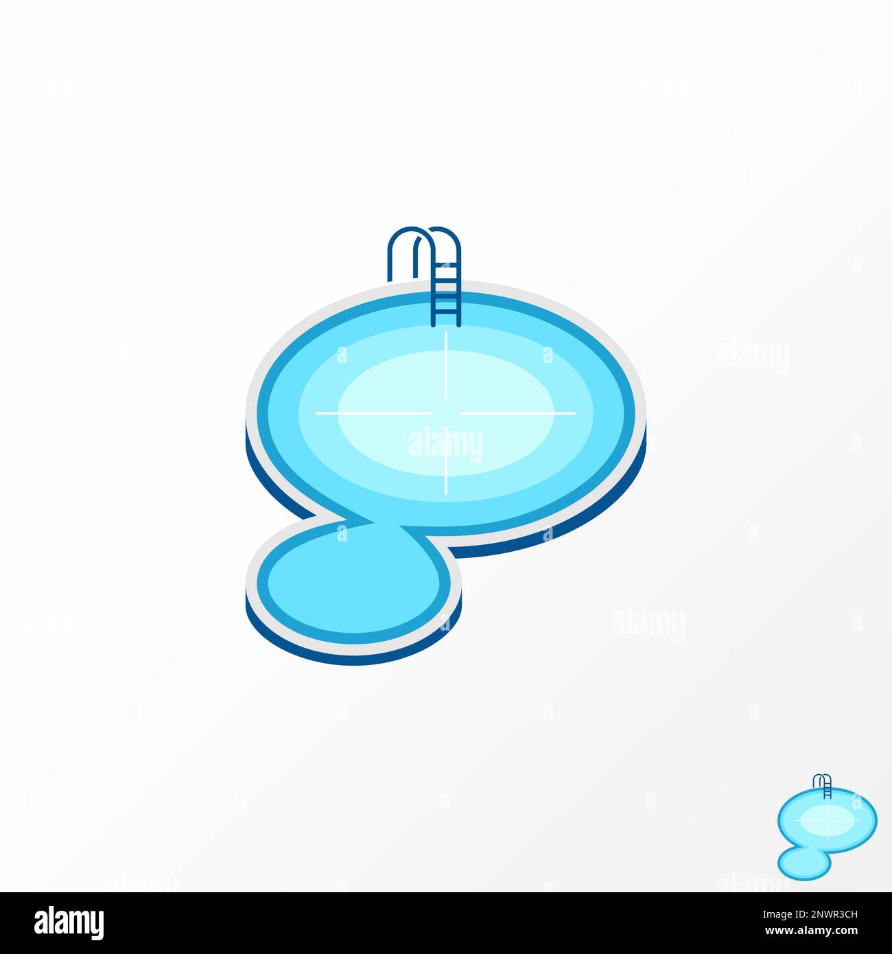 Simple and unique swimming pool with water, stairs, point target on 3D ...