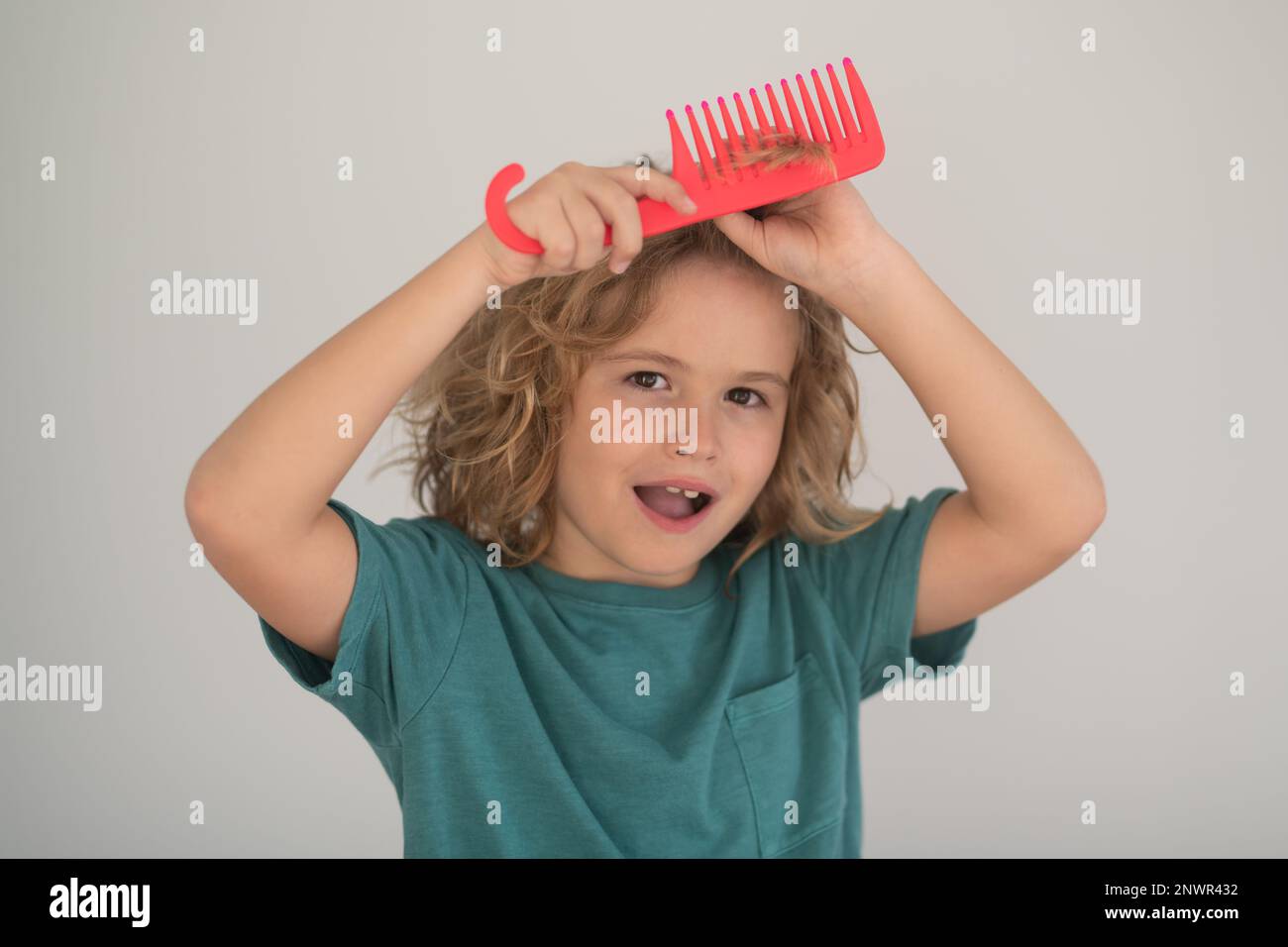 Hair kids concept. Daily hair care routine. Kids hair care concept ...